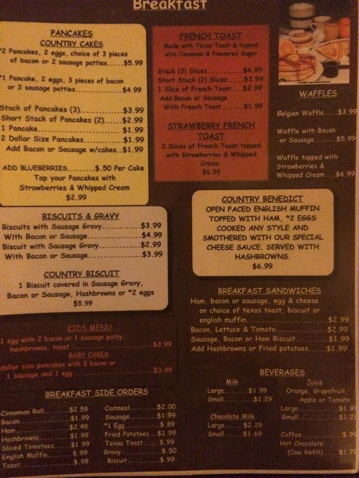 Menu at Country Kitchen restaurant, Ponca City