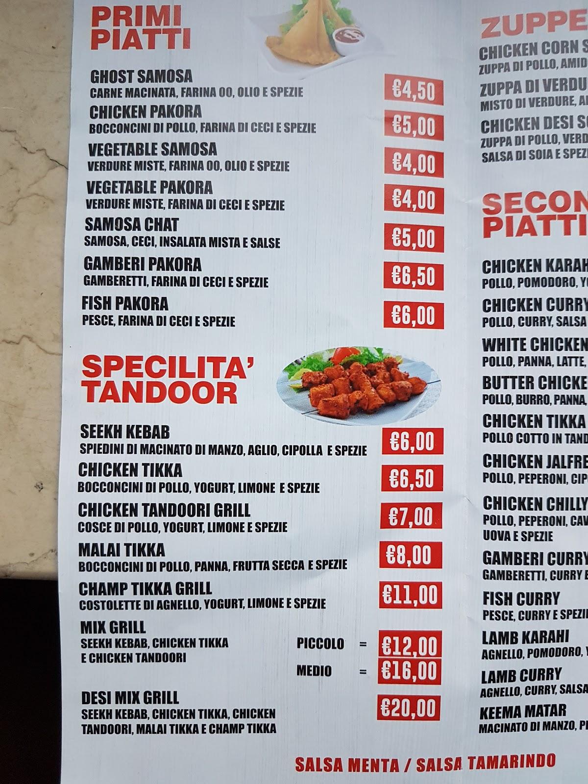 Menu at Desi Mirch Masala restaurant, Verona