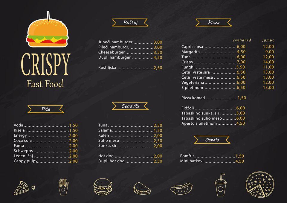 Menu at Fast Food Crispy, Živinice Grad