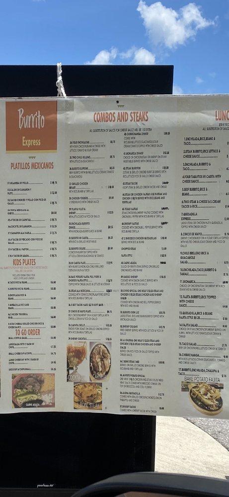 Menu at Burrito Express restaurant, Ellisville