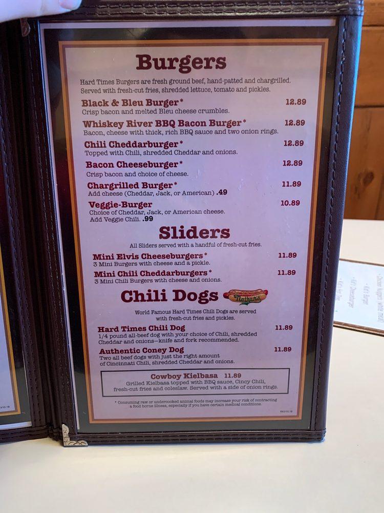 Menu at Hard Times Cafe, Rockville, Nelson St
