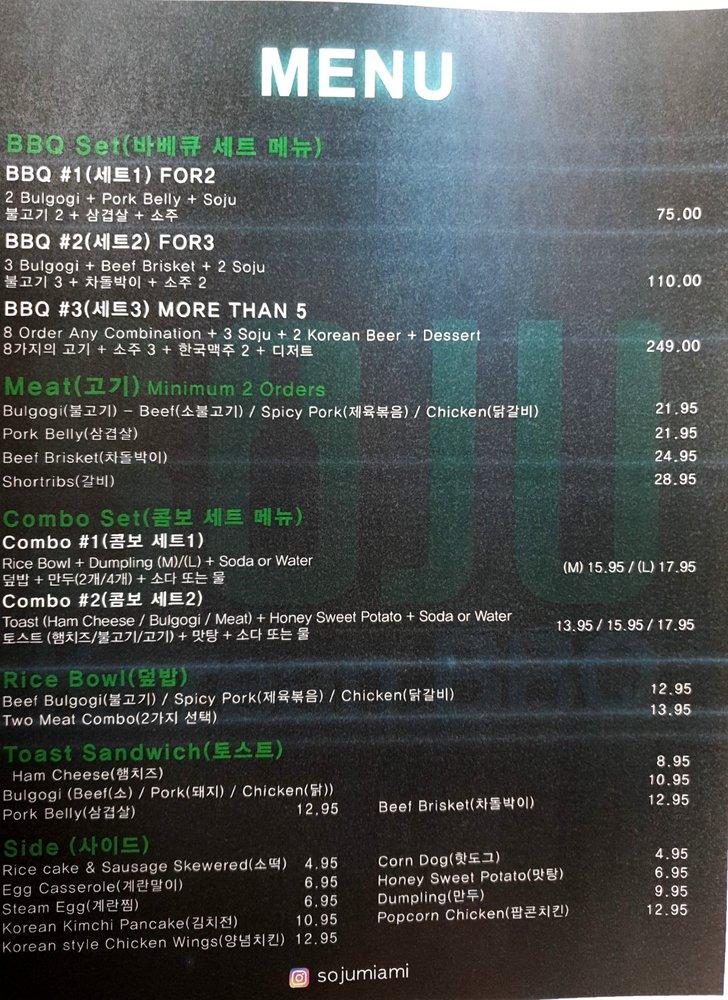 Menu at Soju Miami BBQ, Miami