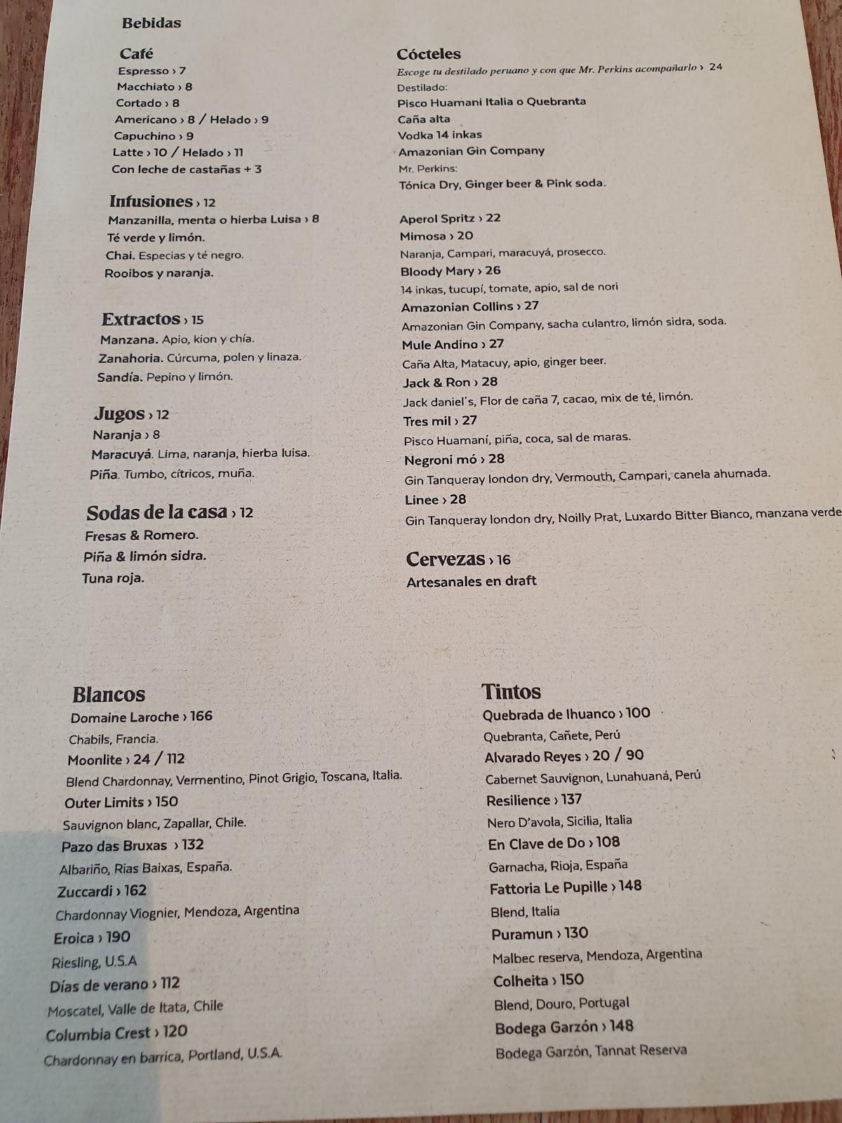 Carta de mó.café Angamos, Miraflores