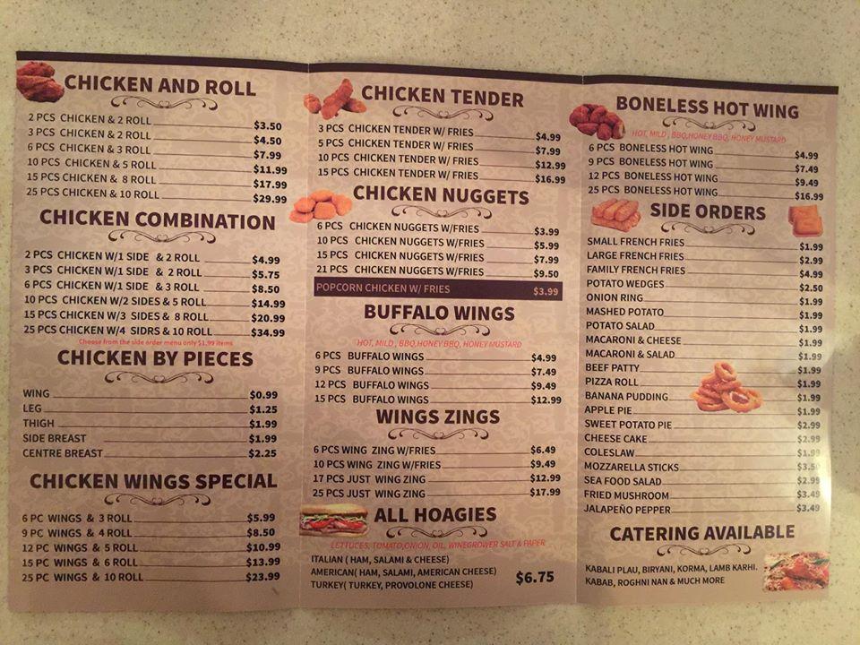 Menu at Crown Fried Chicken & Grill restaurant, Allentown, 502 N 7th St