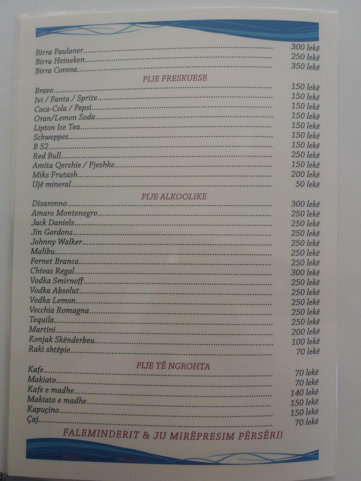 Menu at Bar Restaurant Big Lunch, Shëngjin
