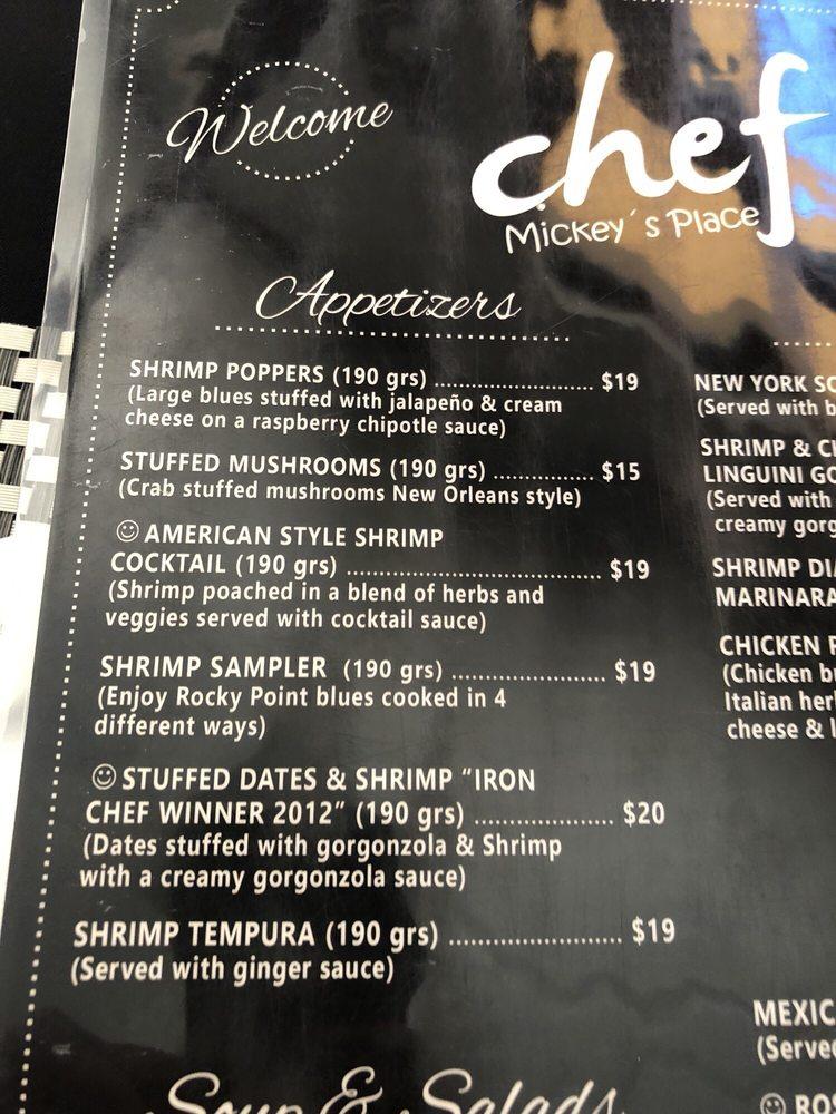 Menu at Chef Mickey's Place restaurant, Puerto Peñasco