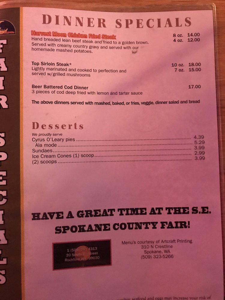 Menu at Harvest Moon Restaurant, Rockford