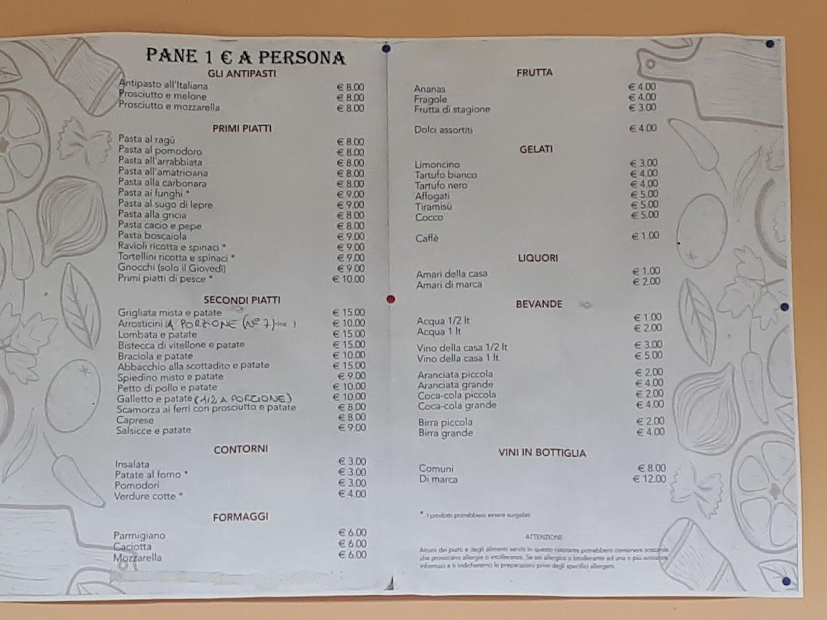 Carta del restaurante Il Baffone, Roma