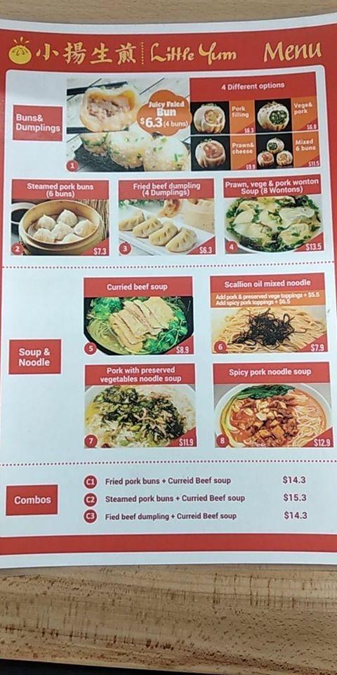 Menu at Little Yum NZ restaurant, Auckland