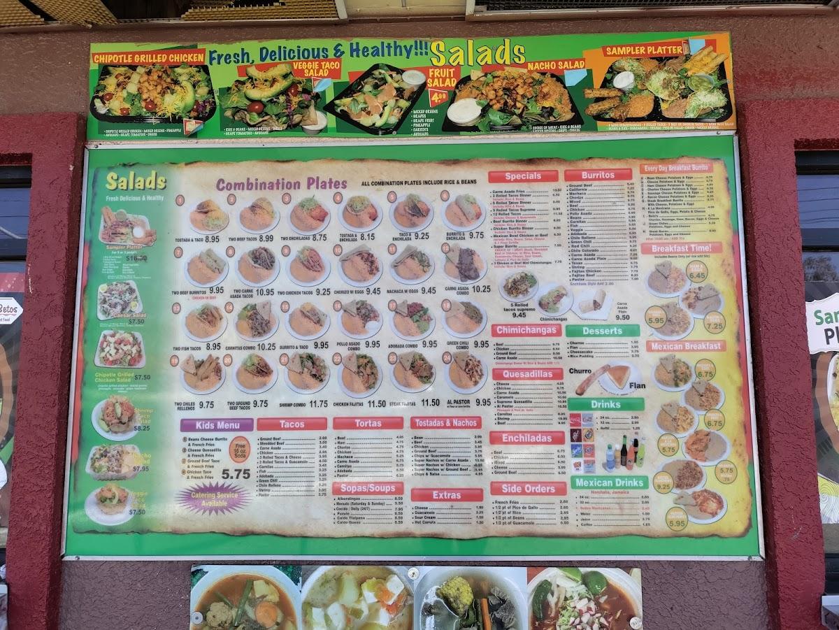 Menu at Los Betos restaurant, Tucson, E Speedway Blvd