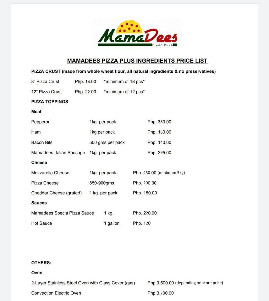Menu at Mama Dees Pizza Plus restaurant, Manila
