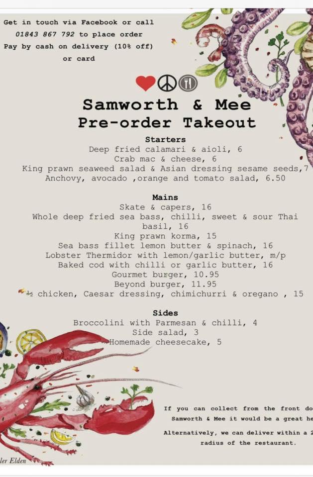Menu at Samworth & Mee restaurant, Broadstairs