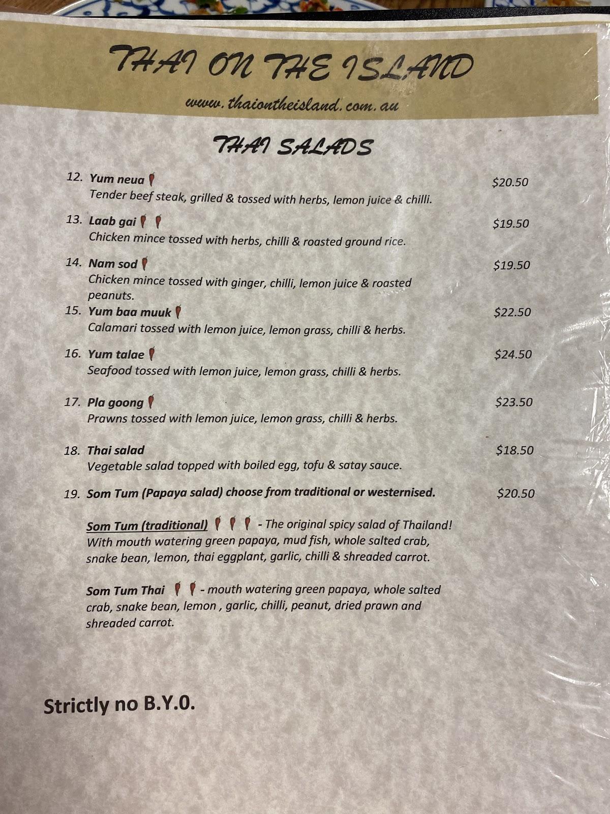 Menu at Thai on the island restaurant, Cowes, 5/38 Thompson Ave