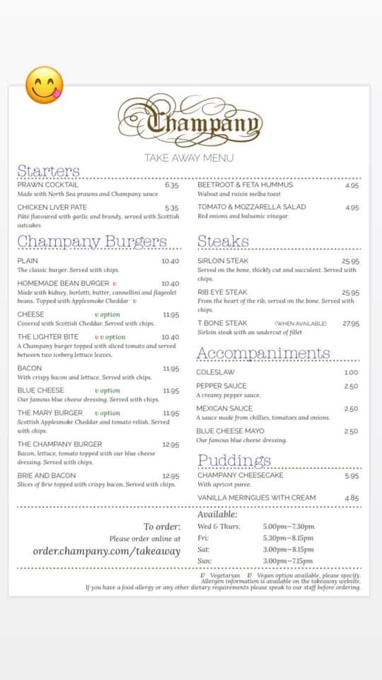 Menu at The Chop and Ale House at Champany Inn steakhouse, Linlithgow