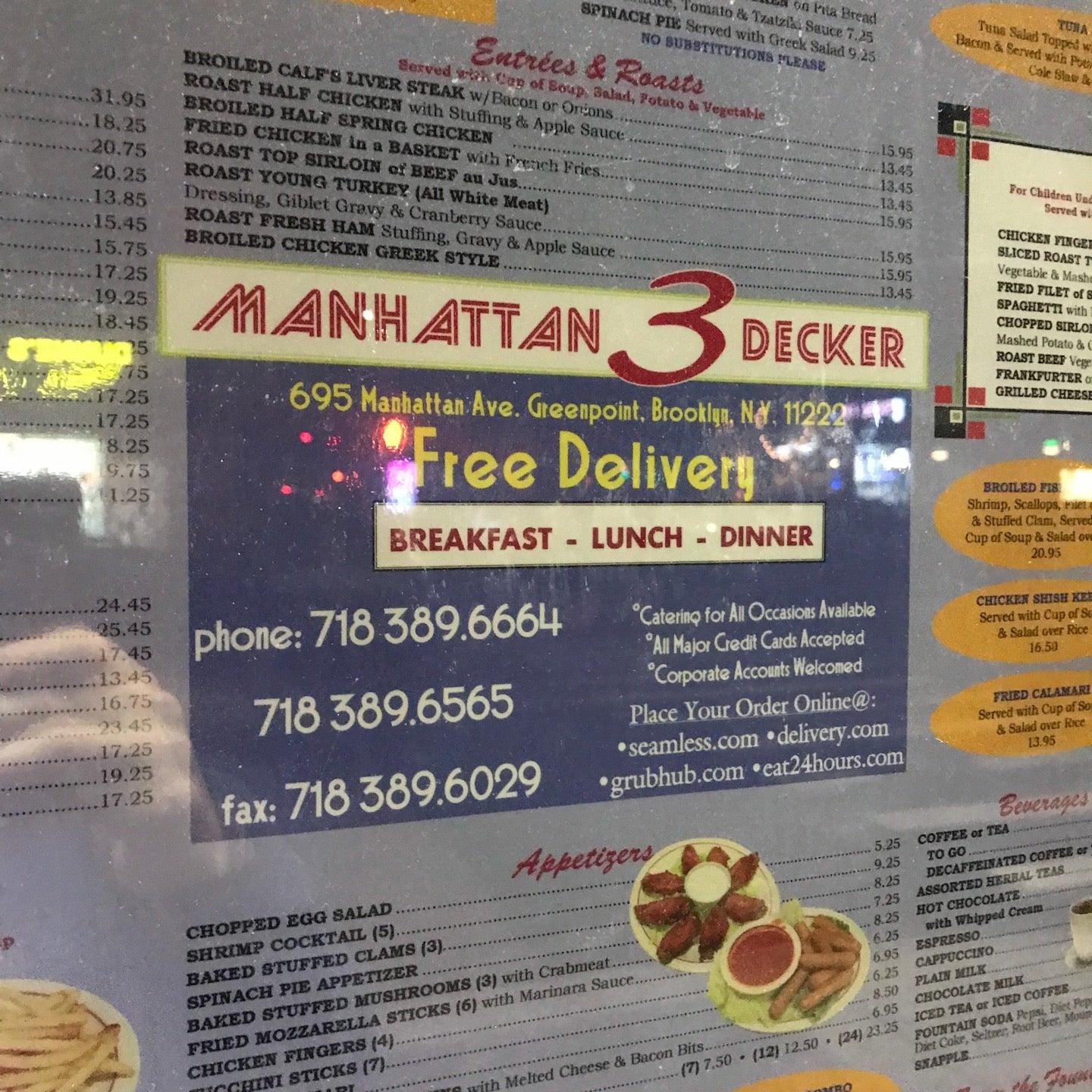 Menu at Three Decker Diner restaurant, New York City