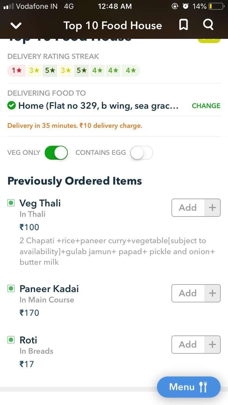 Menu at Top 10 Food House, Mumbai