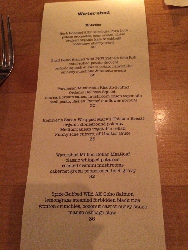 Menu at Watershed Cafe, Leavenworth