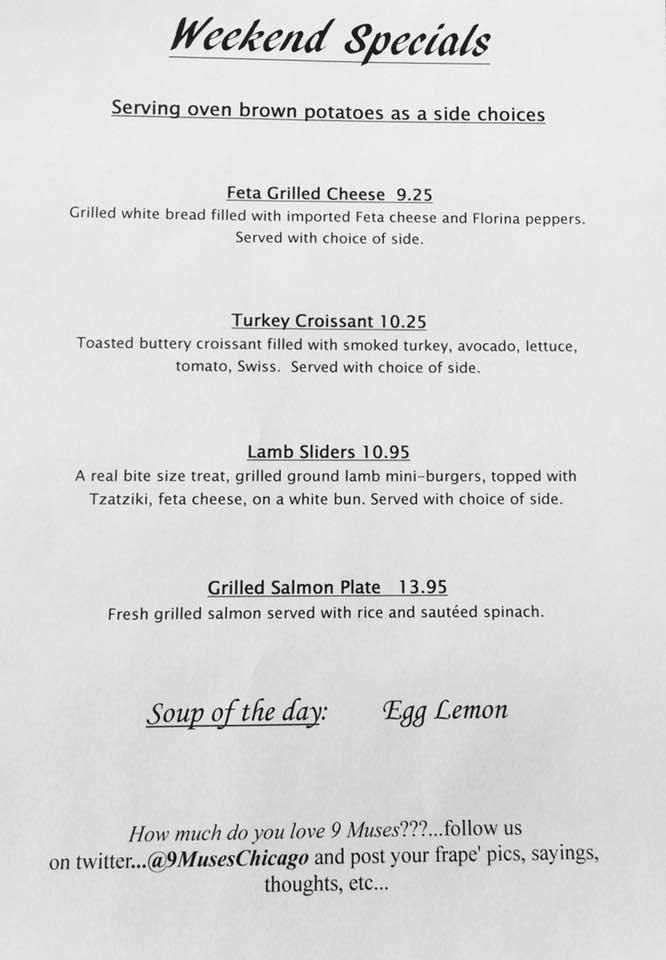 Menu at 9 Muses Bar & Grill, Chicago