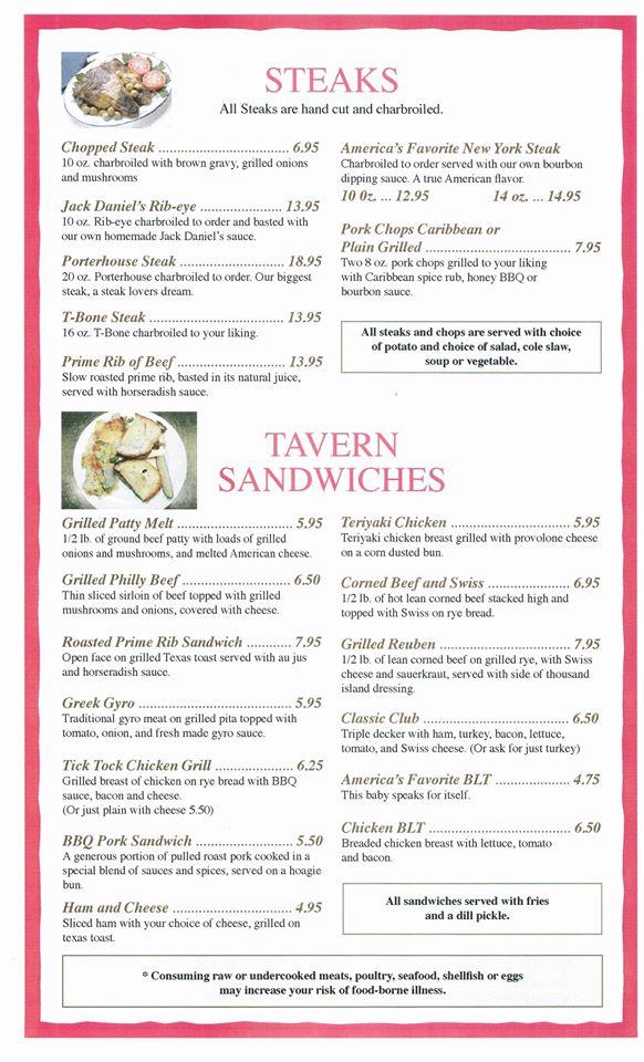 Menu at Tick Tock Tavern BBQ, Cleveland, Clifton Blvd