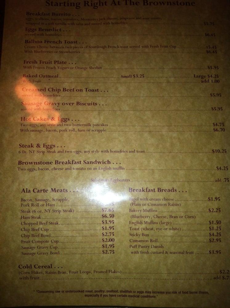 Menu at Brownstone Cafe, Middletown