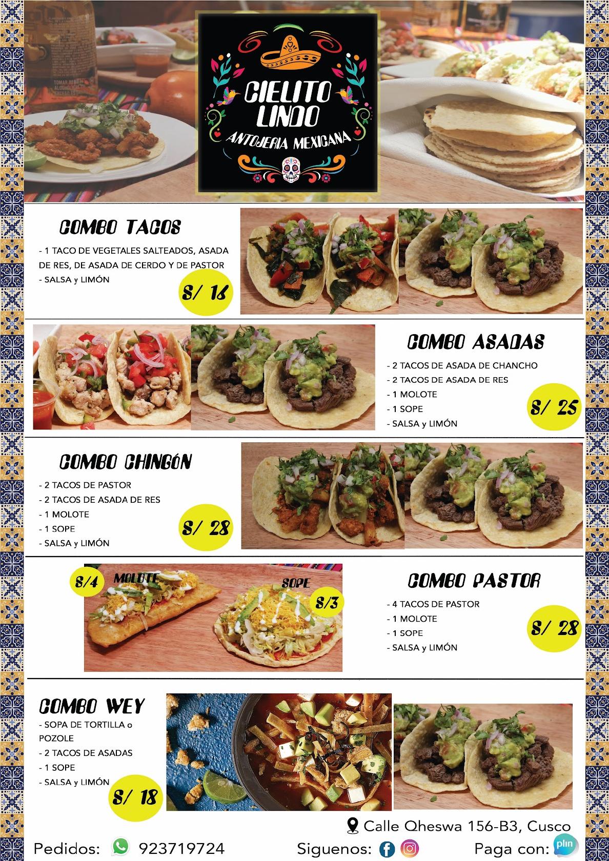Menu at Cielito Lindo - Antojeria Mexicana restaurant, Cusco