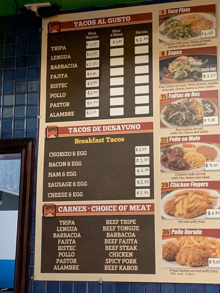 Menu at Crazy Tacos restaurant, Plano