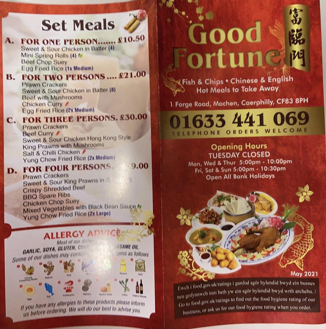 Menu at Good Fortune fast food, Caerphilly