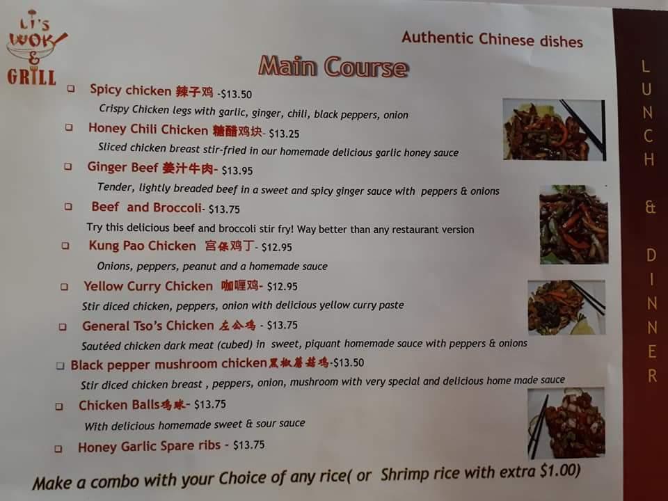 Menu at Li's Wok & Grill restaurant, Wolfville