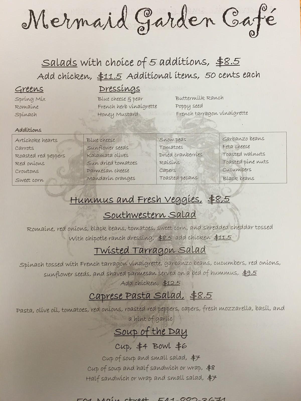 Menu at Mermaid Garden Cafe, Klamath Falls