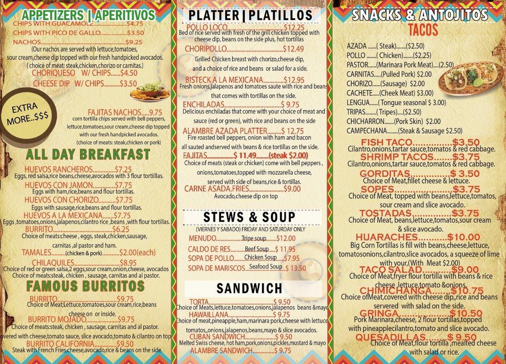 Menu at Tacos & Grill Mexican Cuisine 2 Erwin TN restaurant, Erwin
