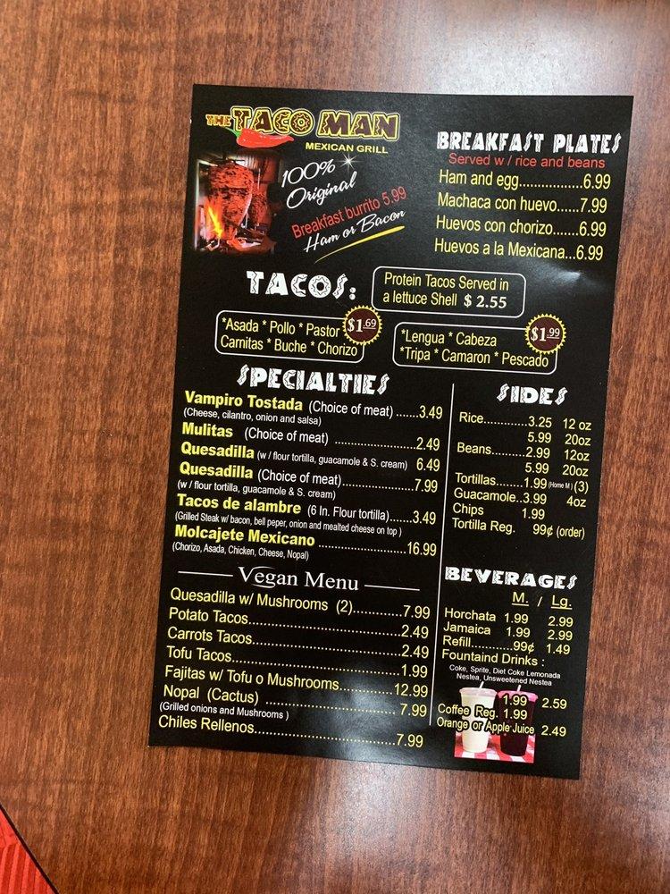 Menu at The Taco Man Mexican Grill restaurant, Azusa