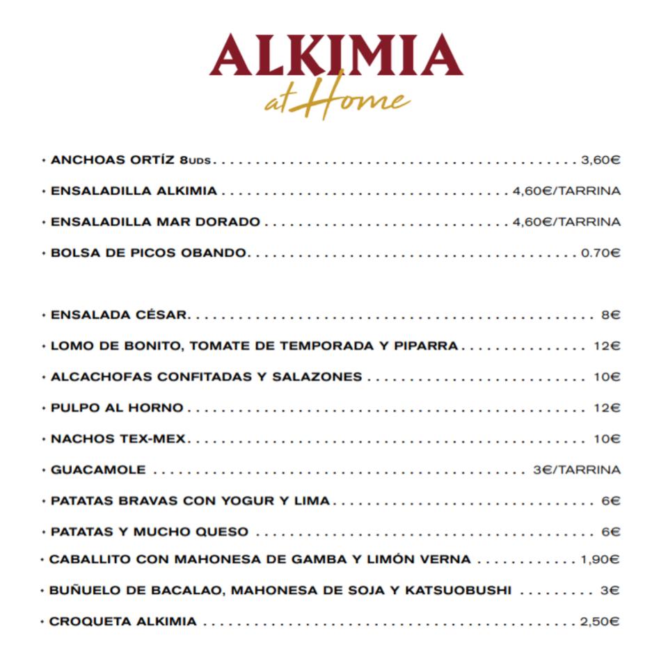 Menu at Alkimia New Tavern restaurant, Alcantarilla