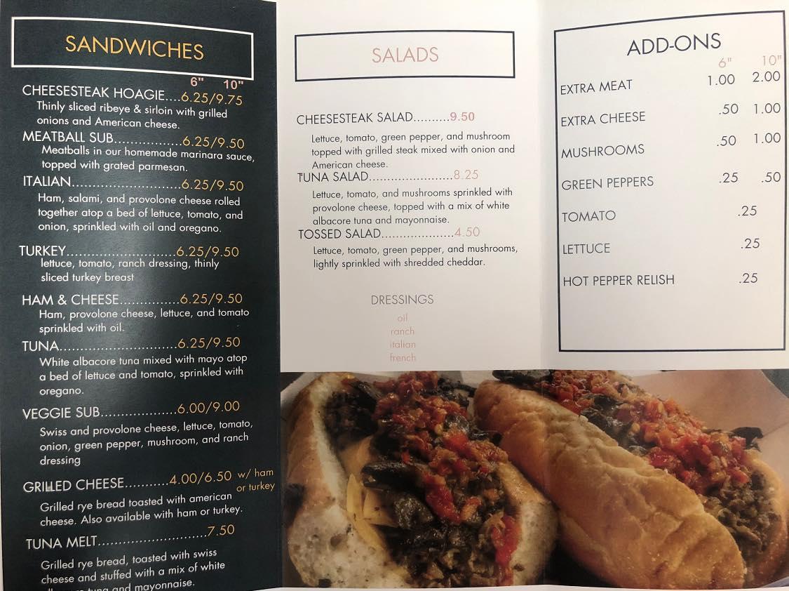 Menu at Izzy's Hoagie Shop restaurant, Ann Arbor