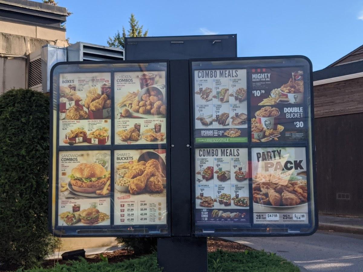 Menu at KFC fast food, Terrace
