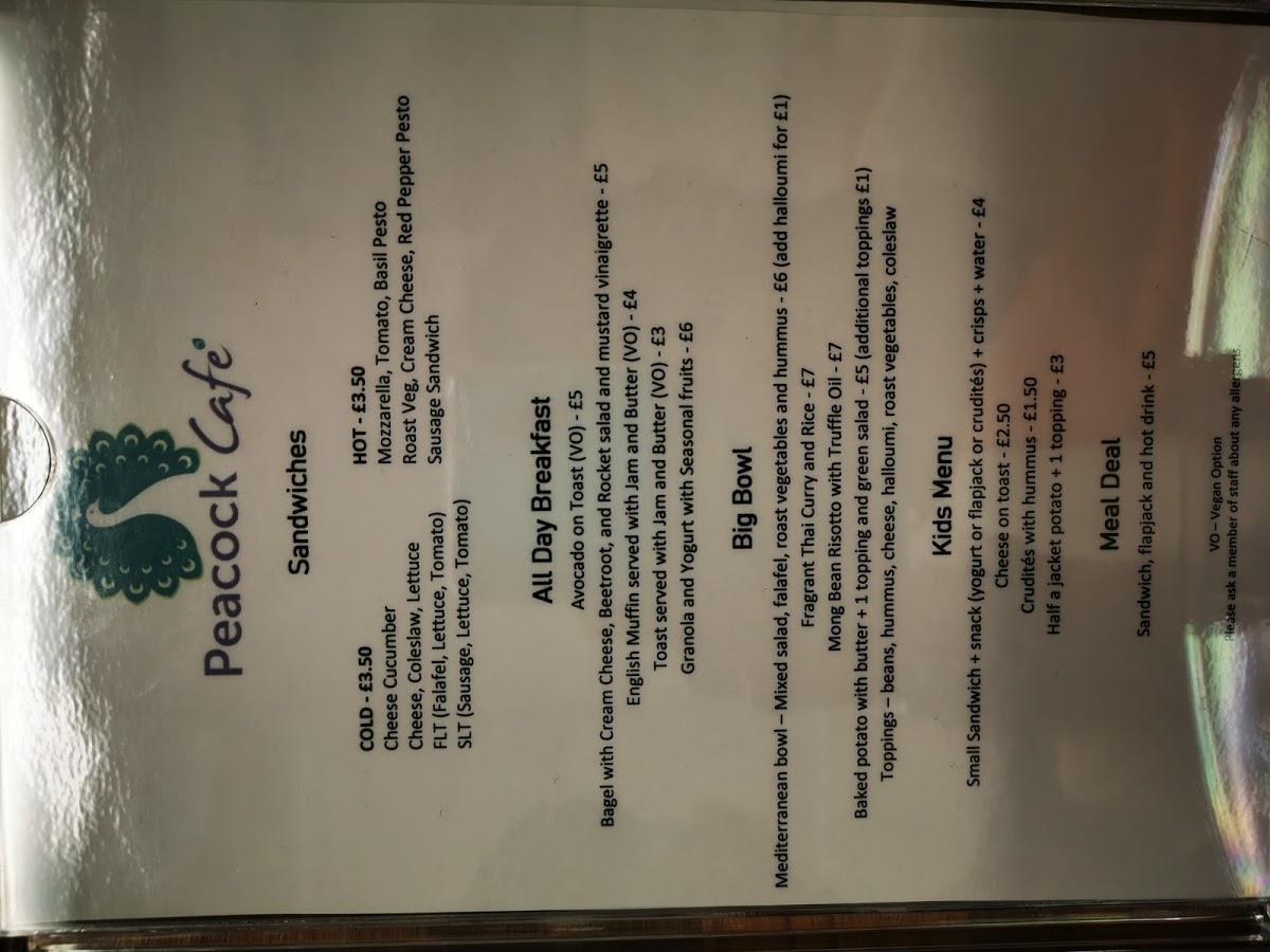 Menu at Peacock Cafe, Stanmore