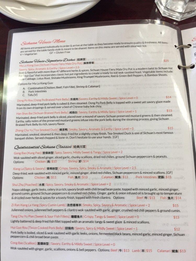 Menu at Sichuan House restaurant, San Antonio
