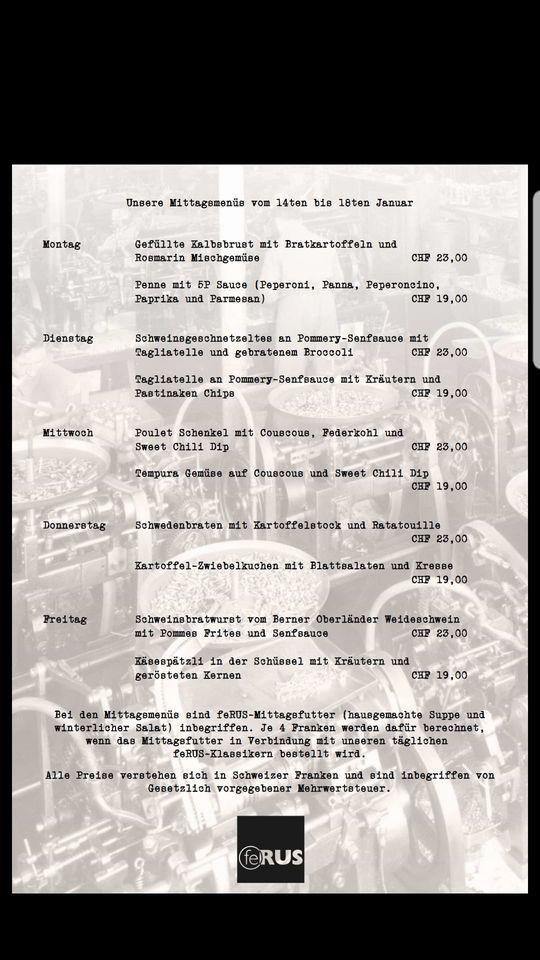 Menu at feRUS, Emmen