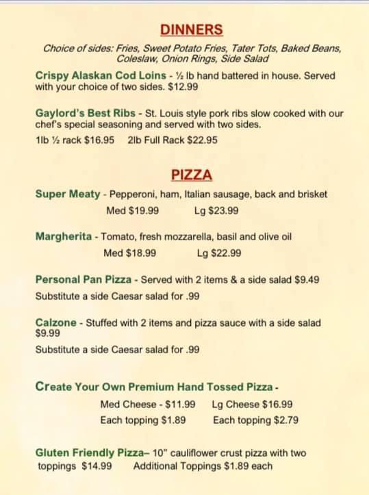 Menu at ALPINE TAVERN & EATERY pub & bar, Gaylord
