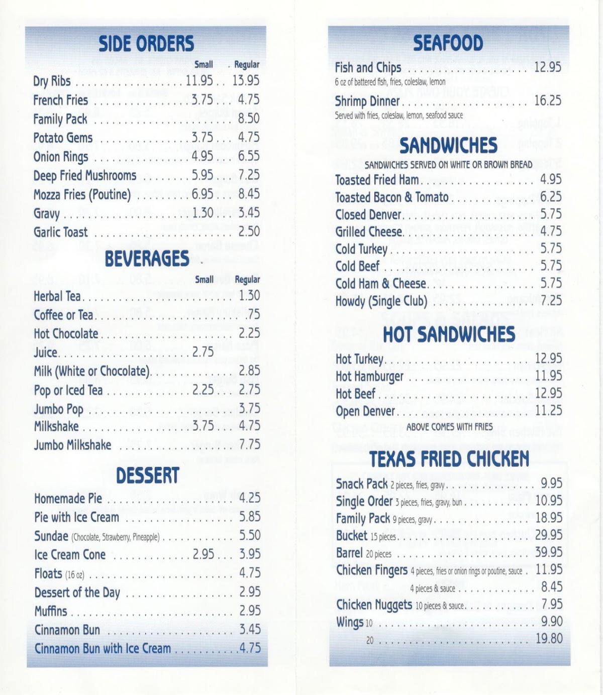 Menu at Burger Baron Family Restaurant & Pizza, Caroline
