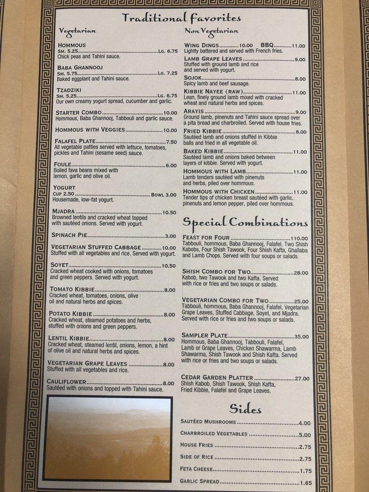 Menu at Cedar Garden restaurant, Saint Clair Shores, Greater Mack Ave