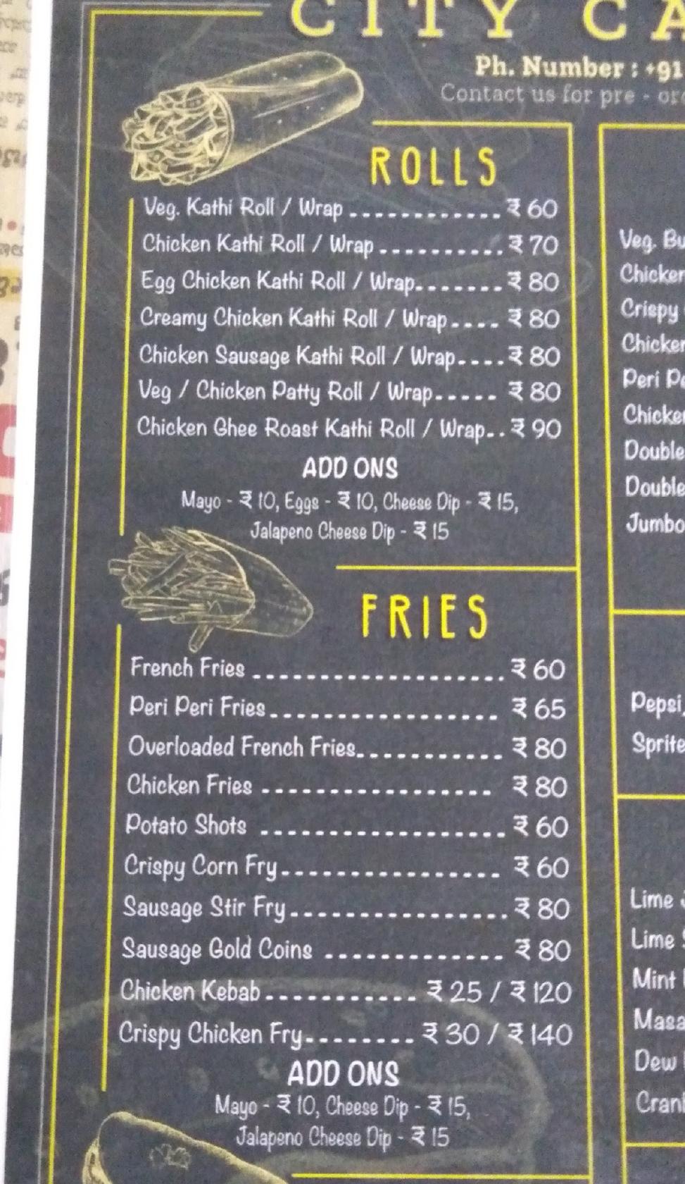 Menu at City Canteen, Mangaluru