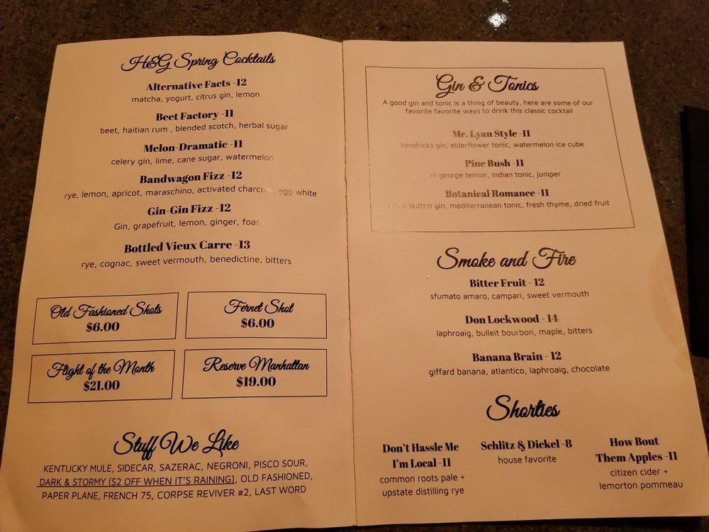 Menu at Hamlet & Ghost pub & bar, Saratoga Springs