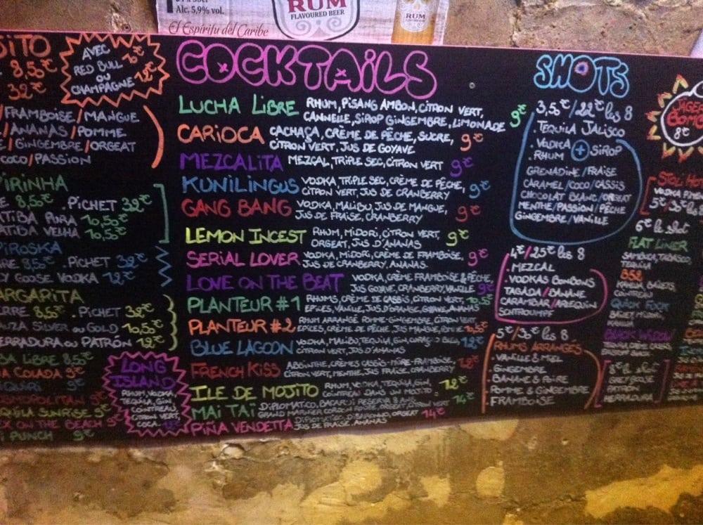 Menu at La Lucha Libre pub & bar, Paris