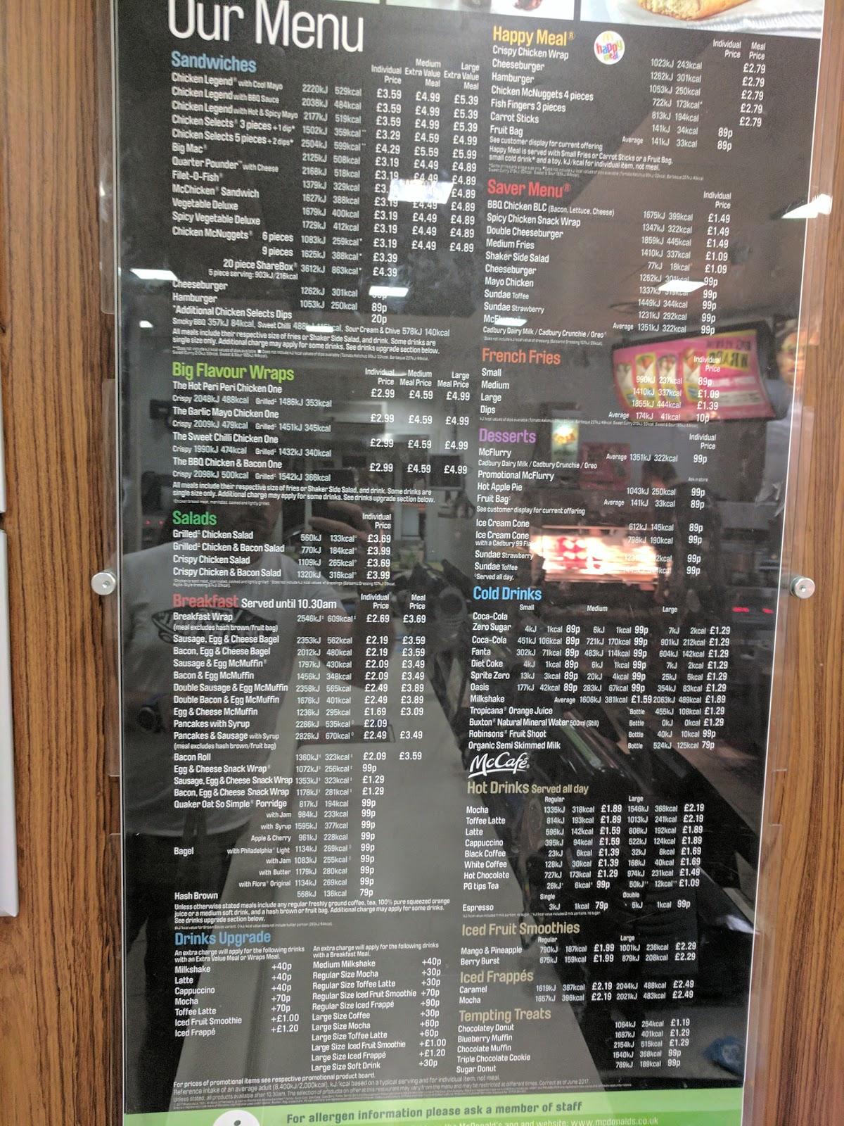 Menu at McDonald's restaurant, Skelmersdale, 116