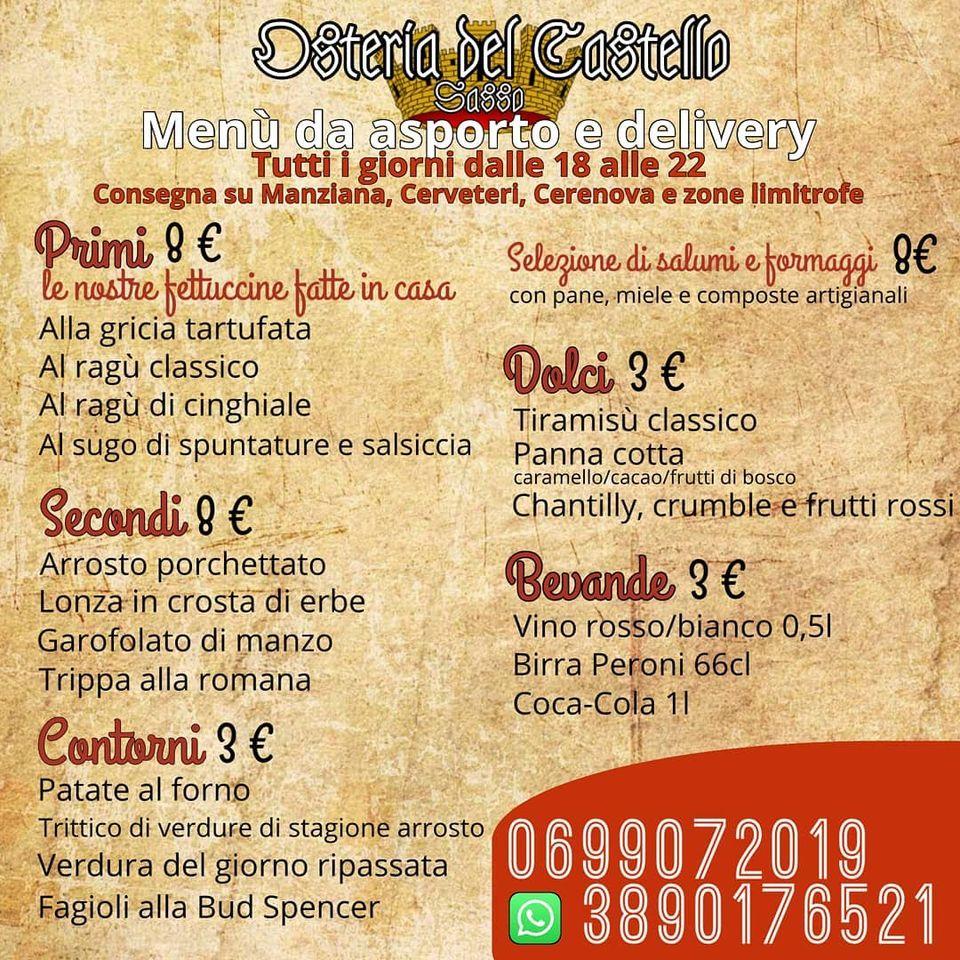 Menu at Osteria Del Castello sasso restaurant, Sasso