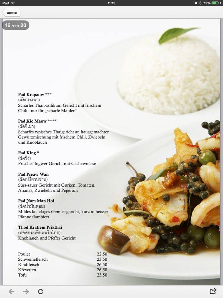 Speisekarte von Restaurant Thai kitchen, Winterthur