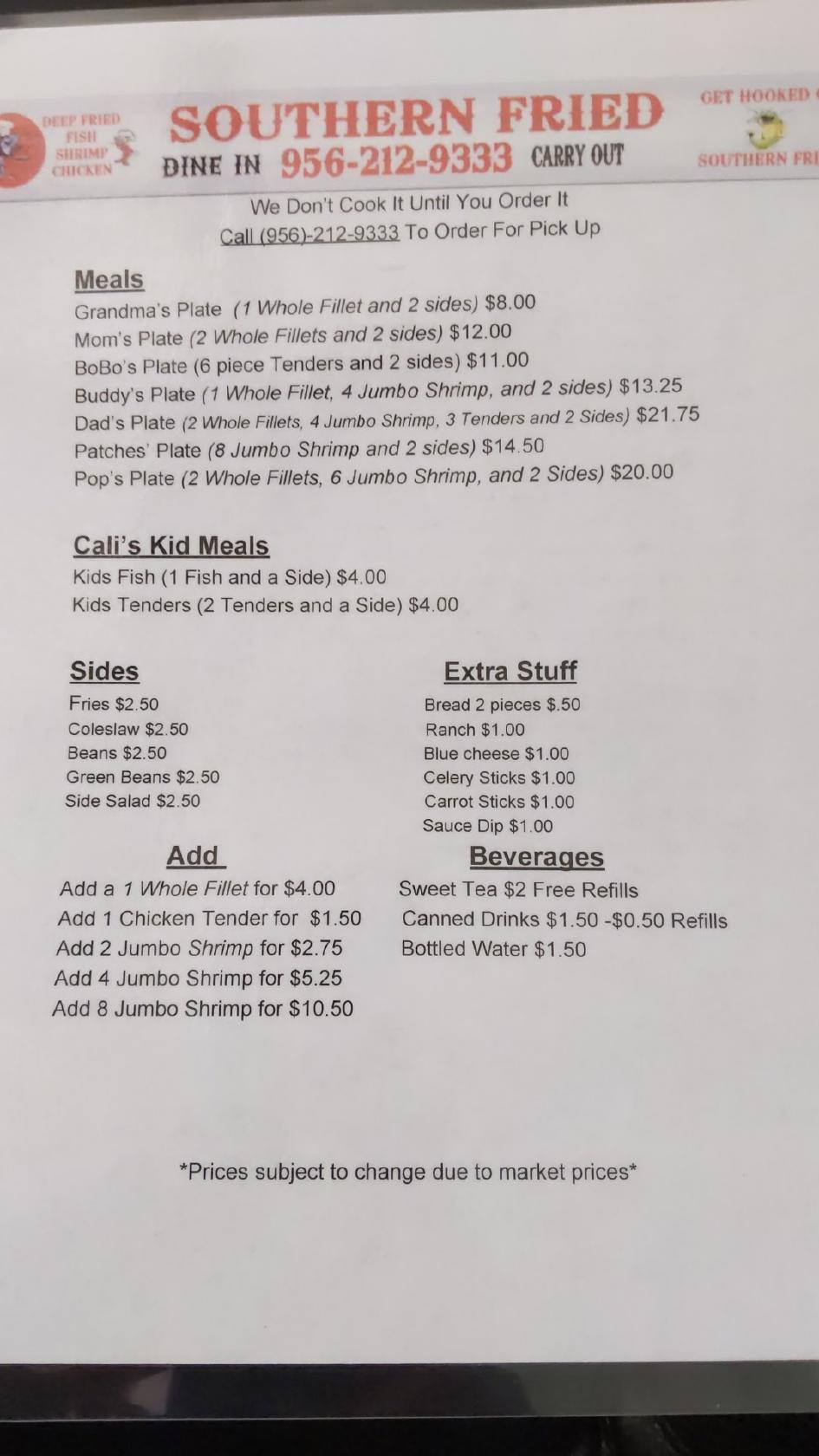 Menu at Southern Fried restaurant, Mission, N Conway Ave