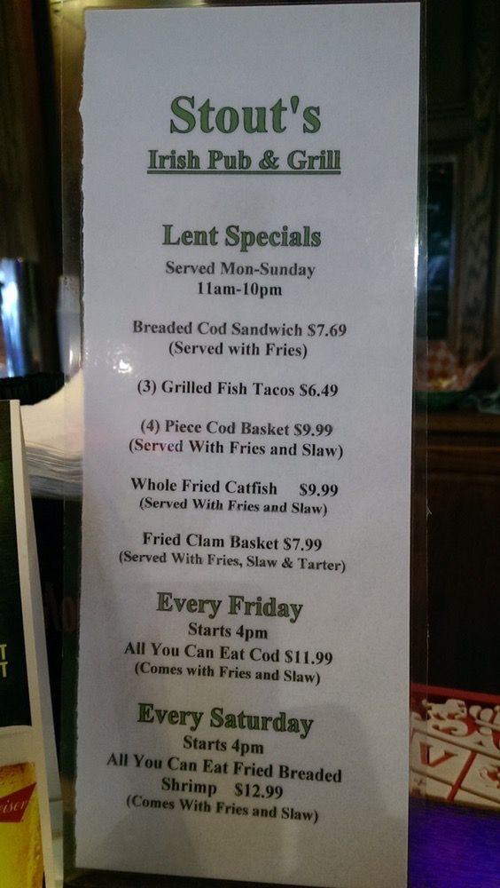 Menu at Stouts Irish Pub, Clinton
