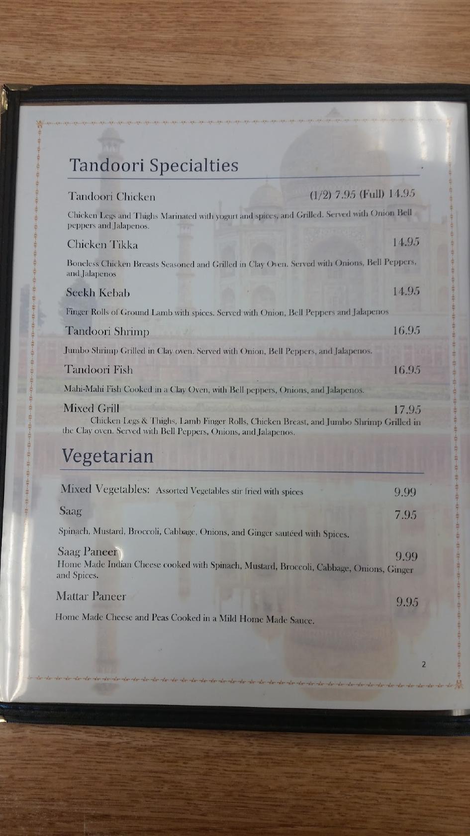 Menu at Taste of India restaurant, Spiceland