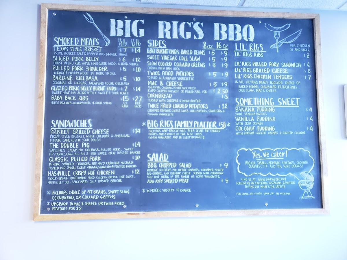 Menu at Big Rig’s BBQ, Monroeville